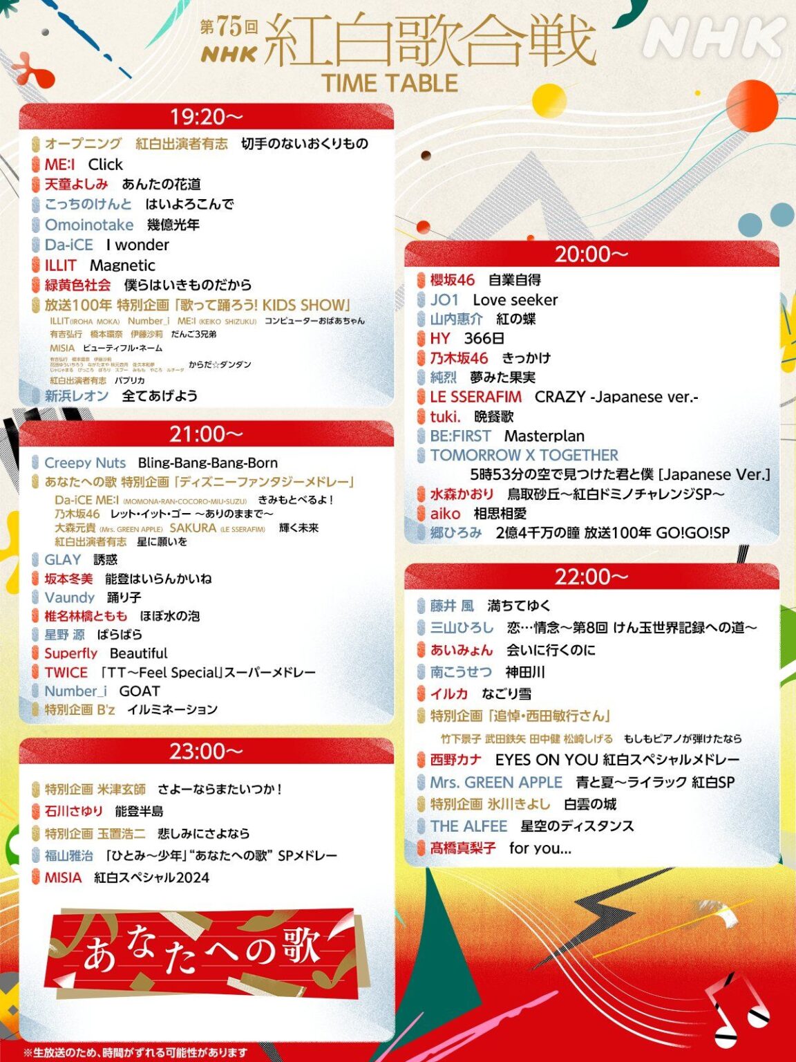 第71回NHK紅白歌合戦｜出場者と曲目2020年大みそか放送